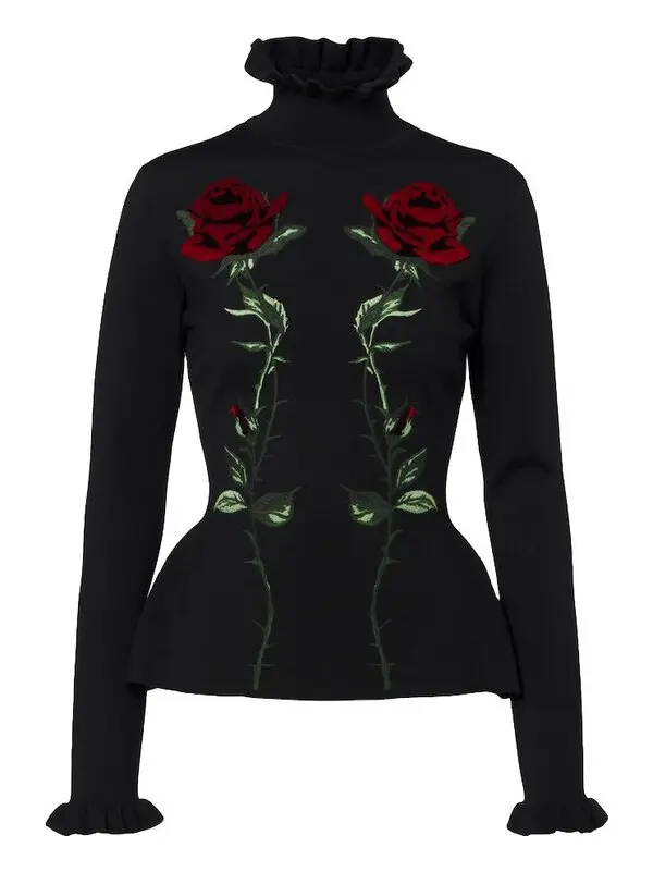 Blumarine Embroidered Ruffled Virgin Wool Sweater - Multicoloured