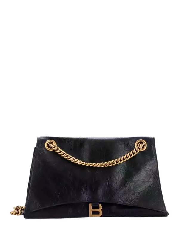 Balenciaga Crush Chain Flap Bag Leather Large Shoulder Bag - Black