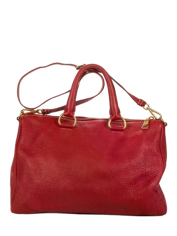 Prada Boston Leather Tote Bag - Red