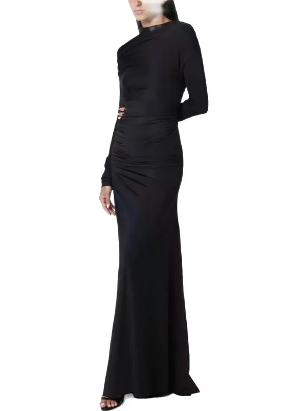 Victoria Beckham Draped-shoulder Long-sleeve Maxi Dress - Black
