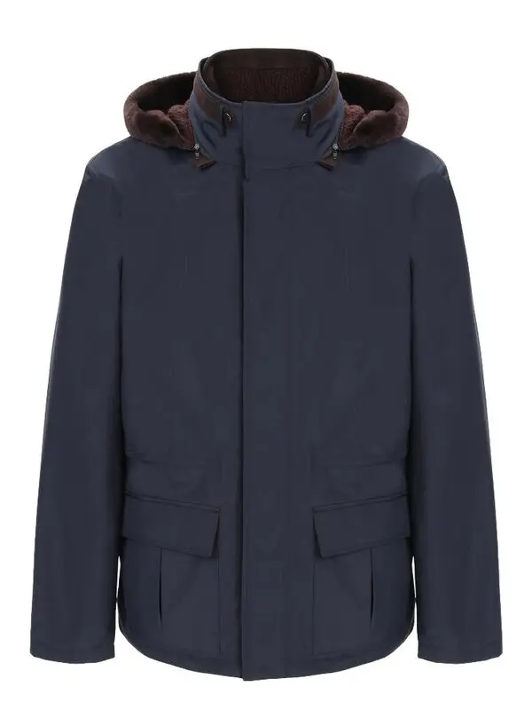 Gorski Water Repellent Parka Jacket With Select Shearling Lamb Trim - Navy