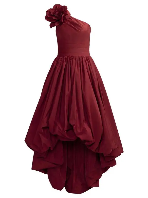 Mac Duggal 3d Flower Faille One-shoulder High-low Gown - Ruby
