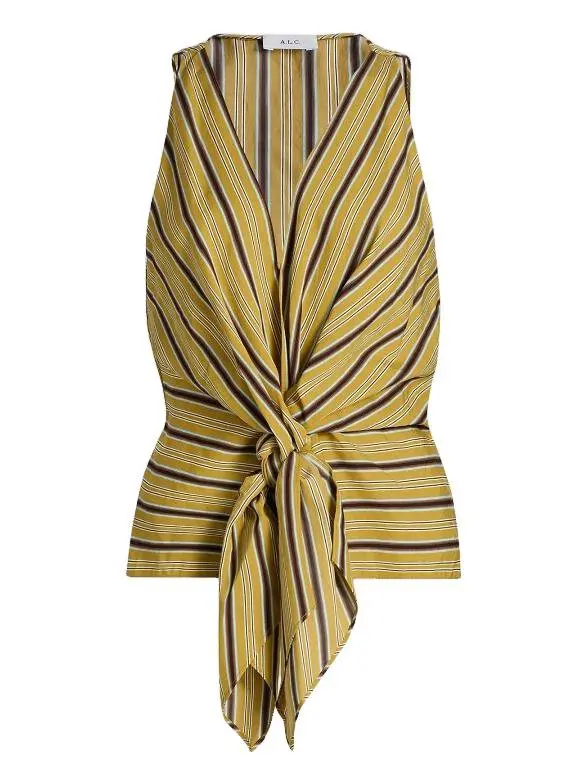 A.L.C. Elle Striped Tie-waist Top - Curry Ganache