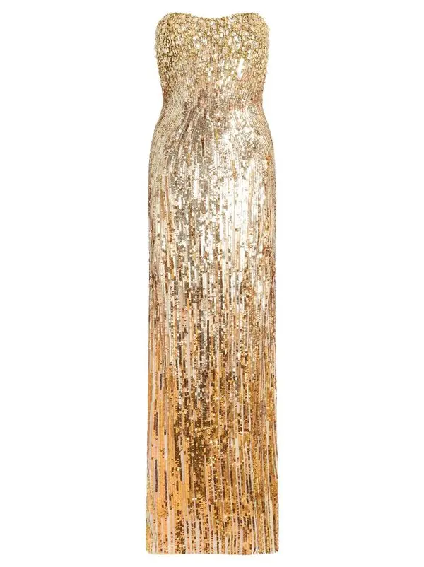 Jenny Packham Cesonia Embellished Strapless Column Gown - Illusion