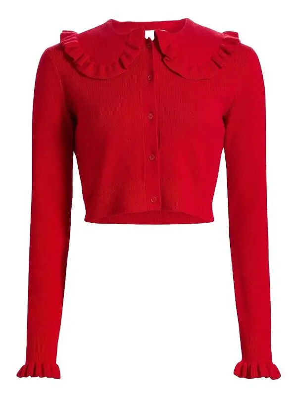 AKNVAS Kamomilla Ruffled Wool-cashmere Cardigan - Red