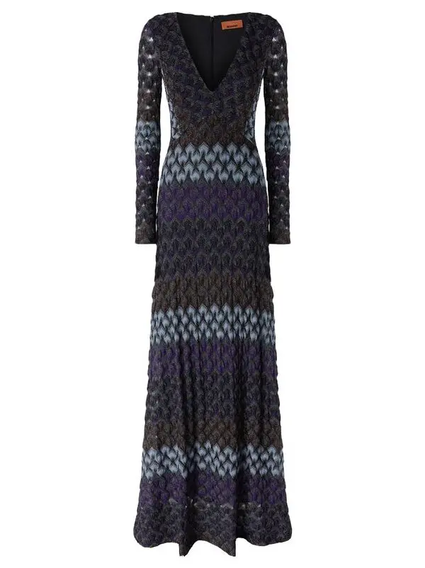 Missoni Long Viscose Lamé Dress With V-neck - Multicoloured