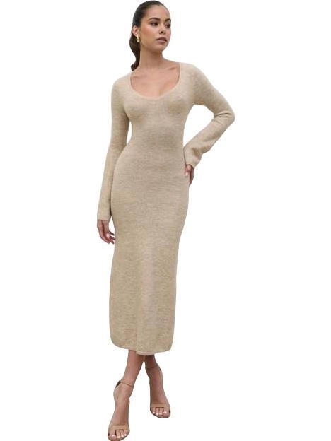 PRETTY LAVISH Clara Scoop Neck Knit Dress - Beige