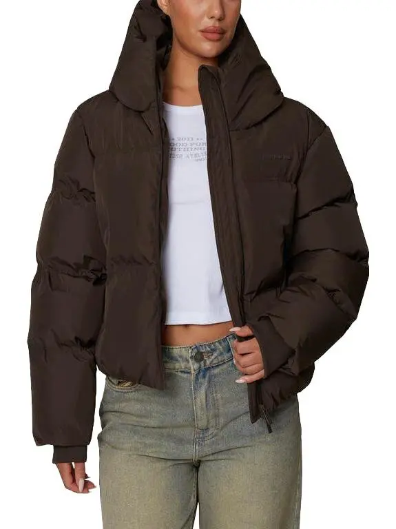 GOOD FOR NOTHING Short Pp Padded Hooded Jacket - Chocolate