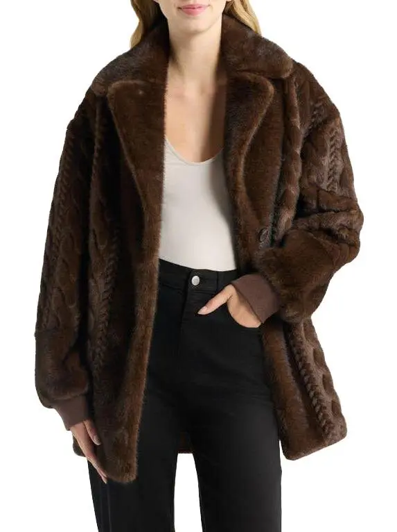 Love Token Lola Cable Detail Faux Fur Coat - Brown