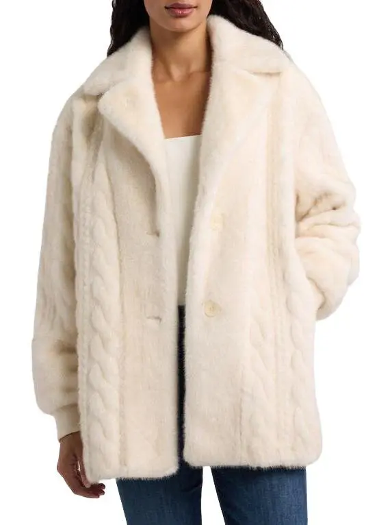 Love Token Lola Cable Detail Faux Fur Coat - Ivory