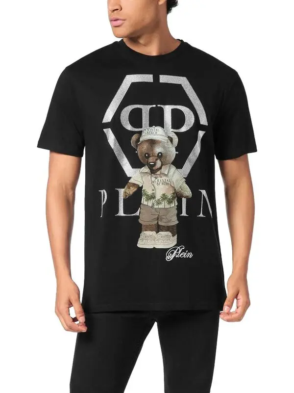 Philipp Plein Round Neck T-shirt Crystal Teddy Bear - Black