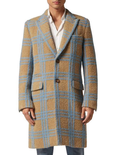 Philipp Plein Alpaca Wool Long Coat - Beige/lightblue