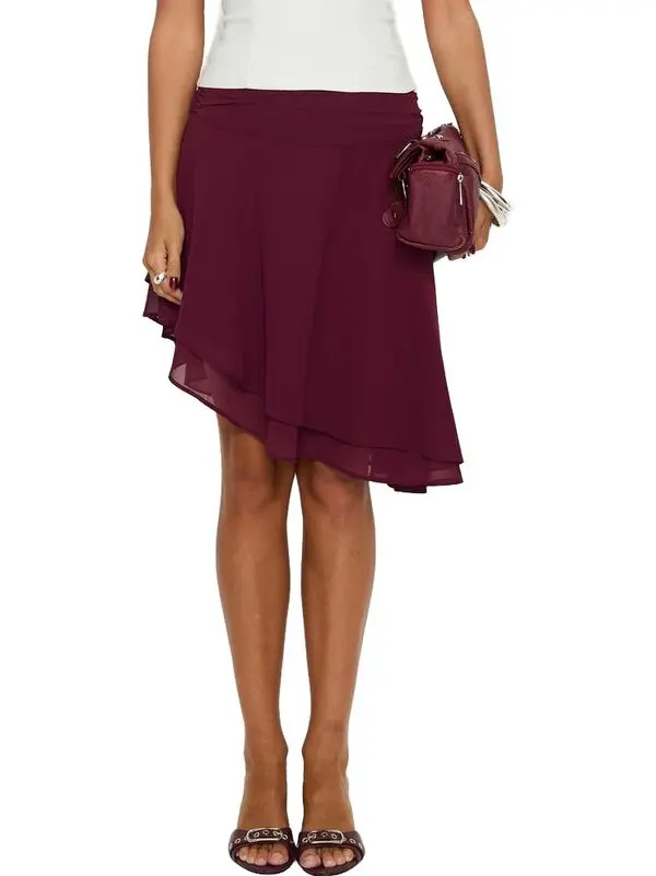 Princess Polly Evanescence Asymmetric Midi Skirt - Cherry