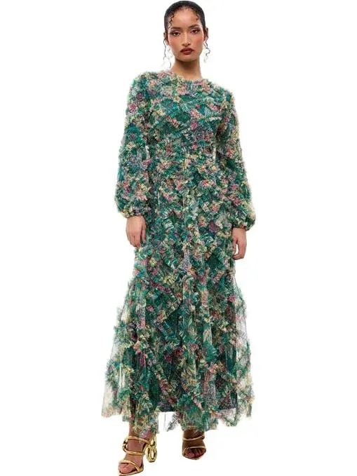 MARYISA Floral Ruffle Maxi Dress - Multicolour