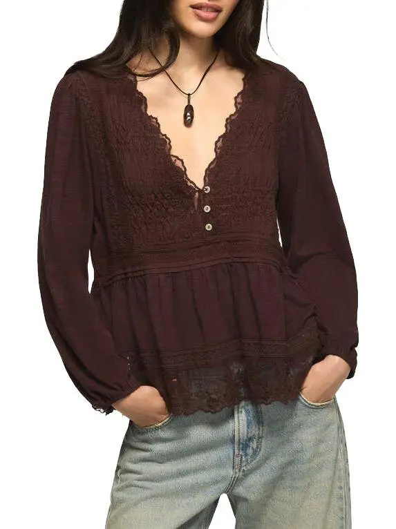 Lucky Brand Embroidered Top - Fudge