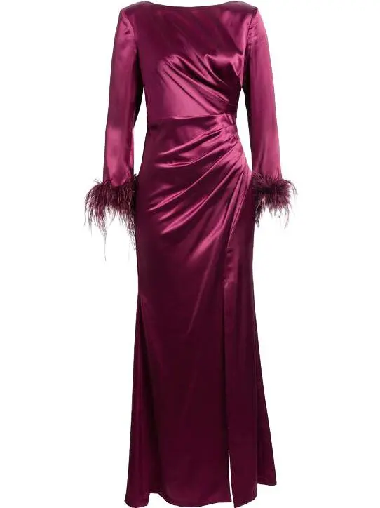 Eliza J Feather Cuff Long Sleeve Gown - Bur