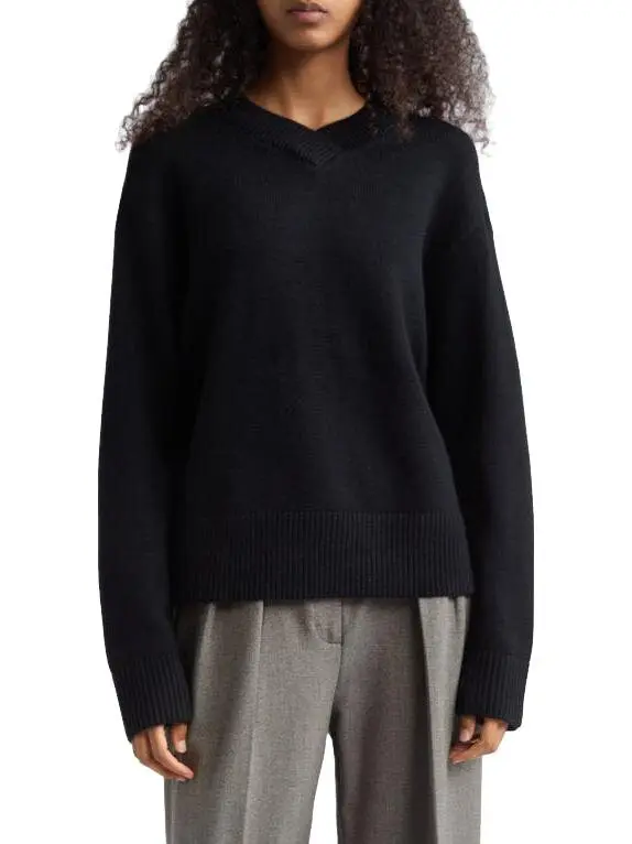 REISS Mari Wool & Cashmere V-neck Sweater - Black
