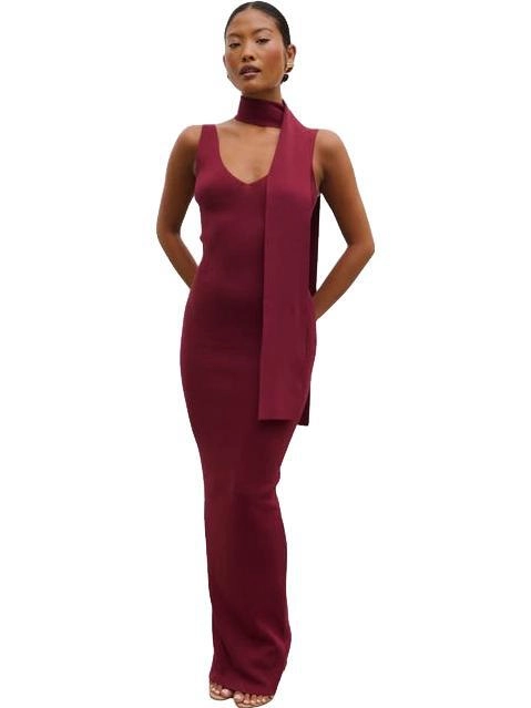 PRETTY LAVISH Arabella Neck Tie Knit Maxi Dress - Red