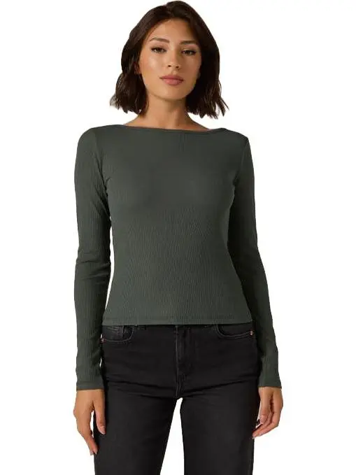 7 Diamonds Modal Ribbed Boatneck Top - Emerald