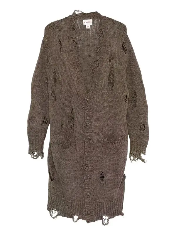 KAMIYA Distressed-knit Cardigan - Brown