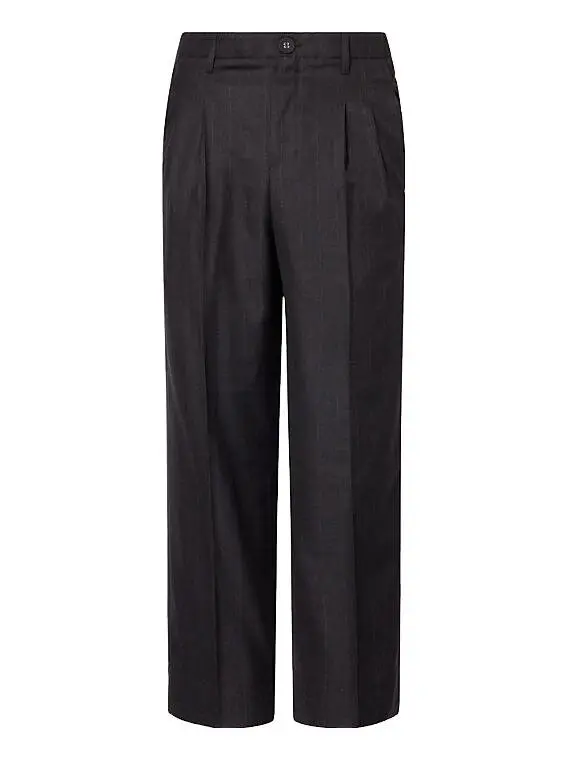 AMI Paris Pleated Striped Wool Trousers - Gris/choco