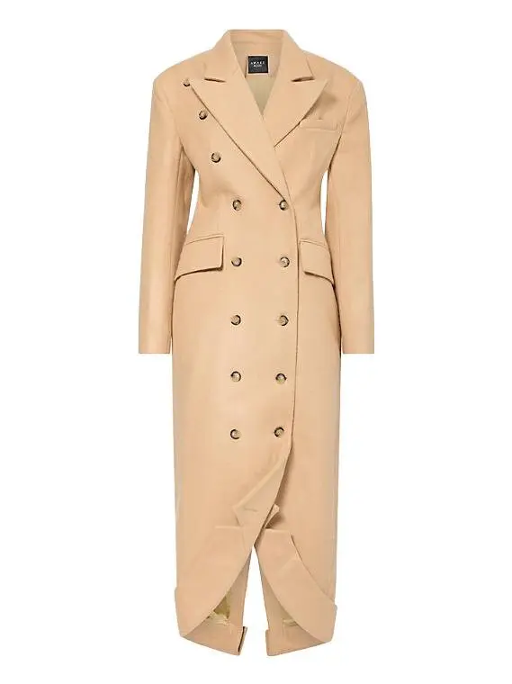 A.W.A.K.E. Mode Structured Collar Hem Wool Coat - Camel