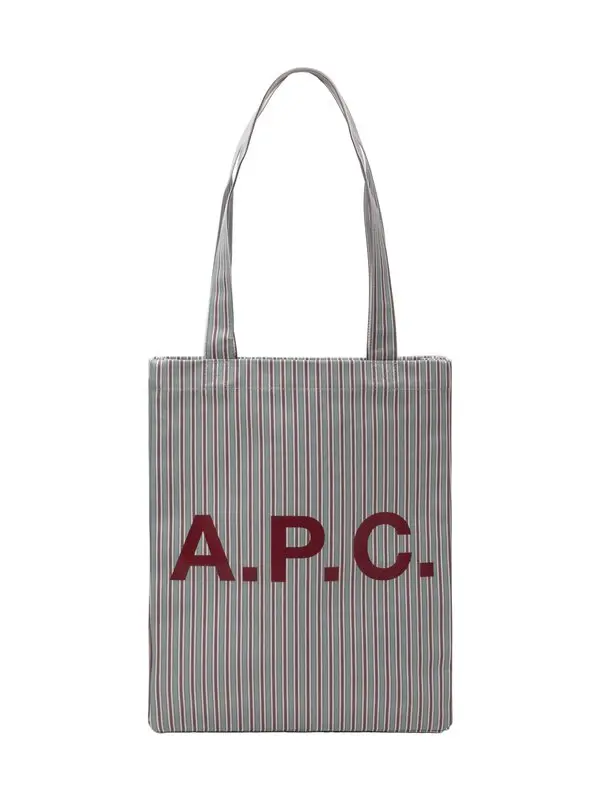 A.p.c. Burgundy Striped Lou Tote Bag In Cotton - Green