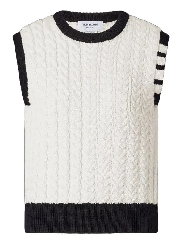 Thom Browne Aran Cable Shell Top In 100% Virgin Wool - White