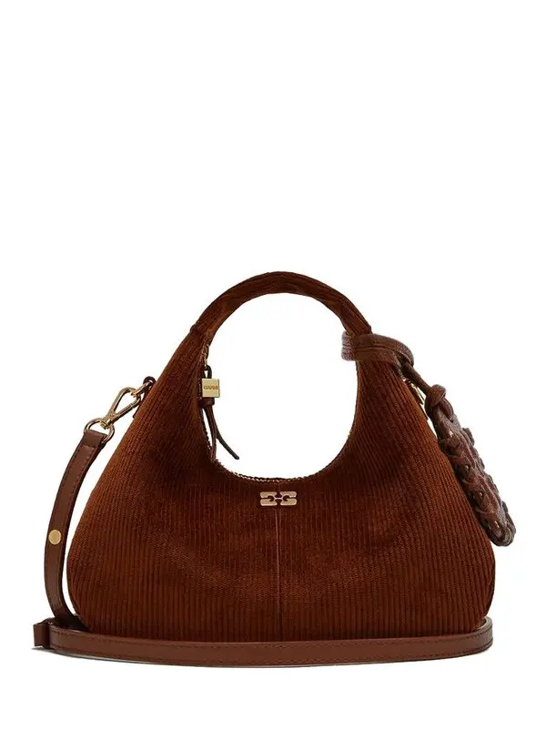 GANNI Mini Hobo Handbag In Corduroy - Tortoise Shell