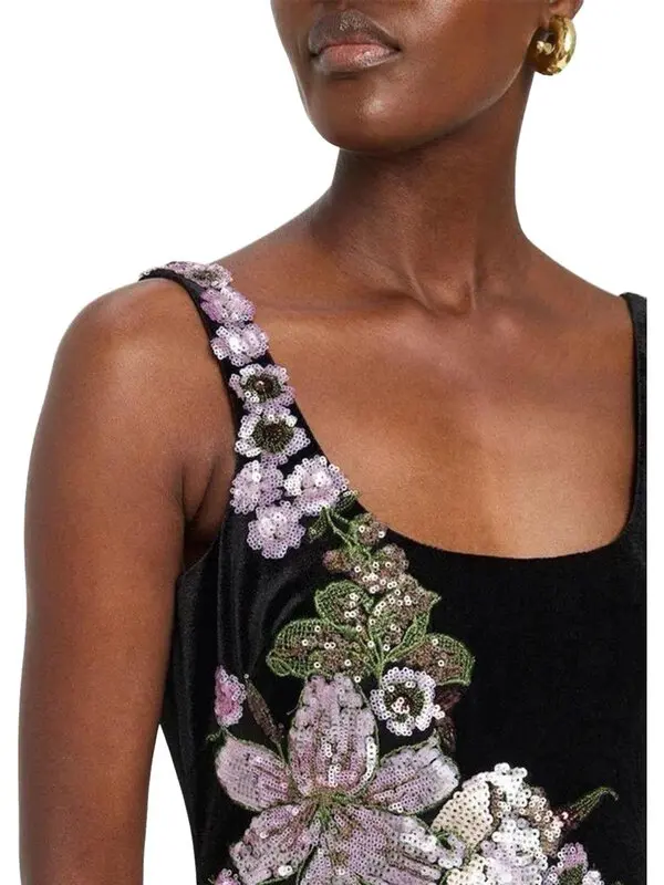 Rickie Freeman For Teri Jon Sequin Floral Velvet Column Gown - Black Multi