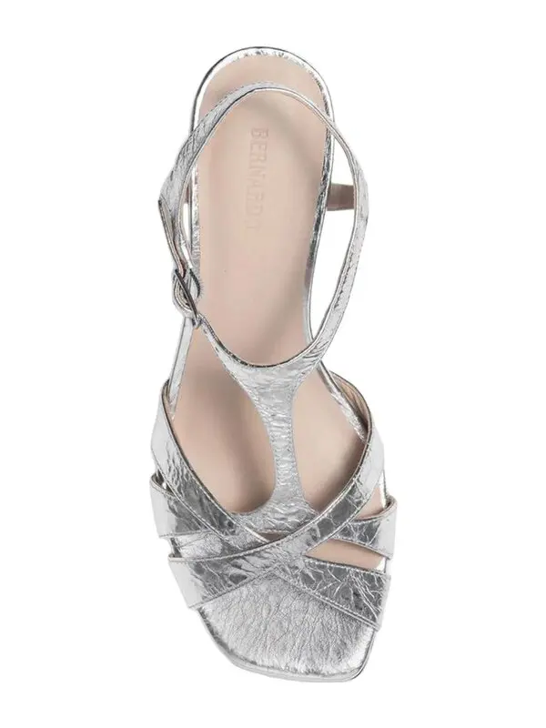 Bernardo 30mm Jean Crinkled Metallic Leather Strappy Sandals - Silver