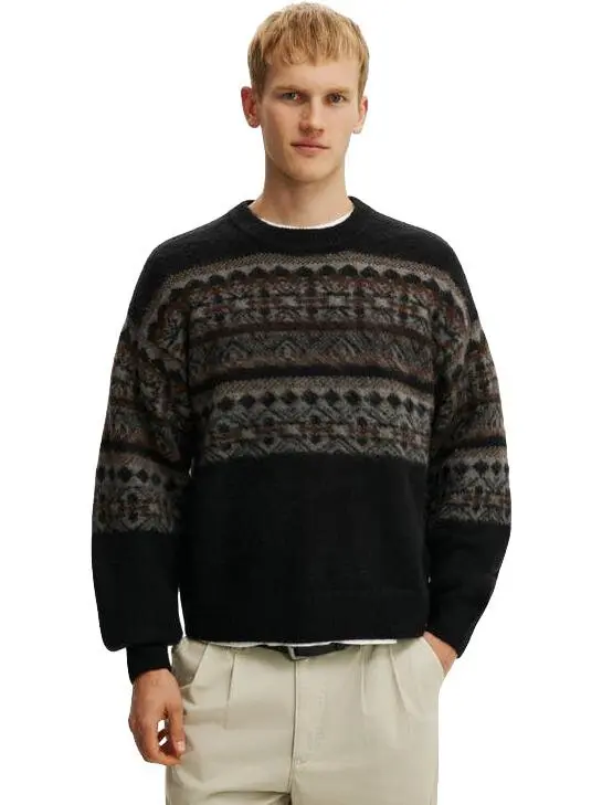 COTTON ON Super Soft Boxy Sweater - Black Pattern Panel