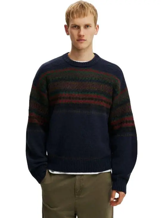 COTTON ON Super Soft Boxy Sweater - Navy Pattern Panel