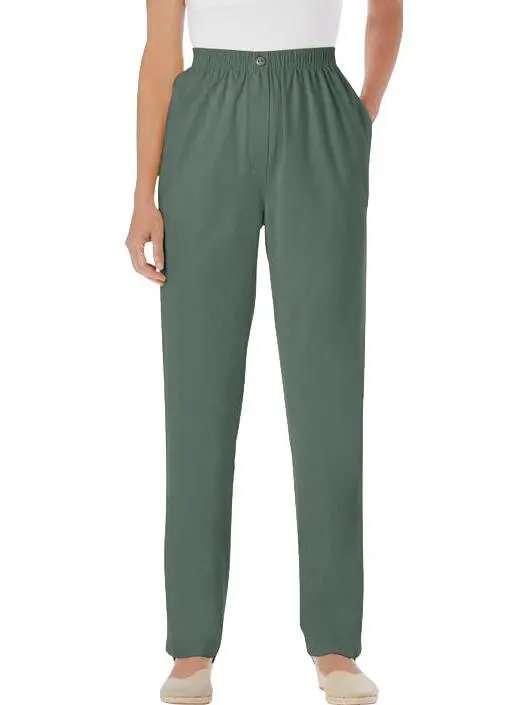 WOMAN WITHIN 7 Day Straight Leg Elastic Waist Cotton Denim Pant - Pine
