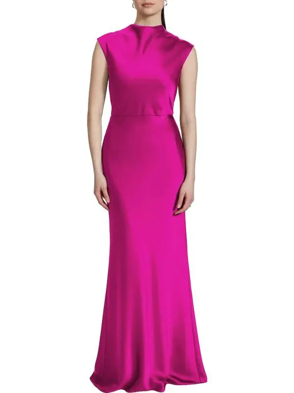 Amsale Fluid Satin Cowl Neck Dress - Fuchsia