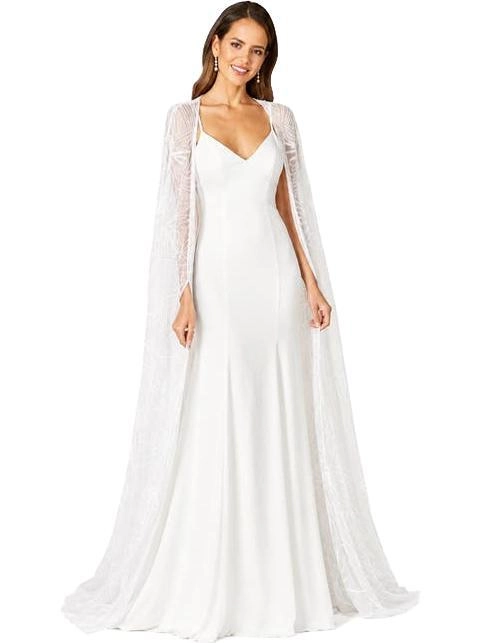 LARA NEW YORK Beaded Faux-wrap V-neck Bridal Gown - Ivory