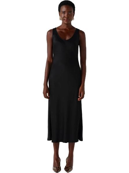 GHOST LONDON Palm Satin Sleeveless Slip Midi Dress - Black