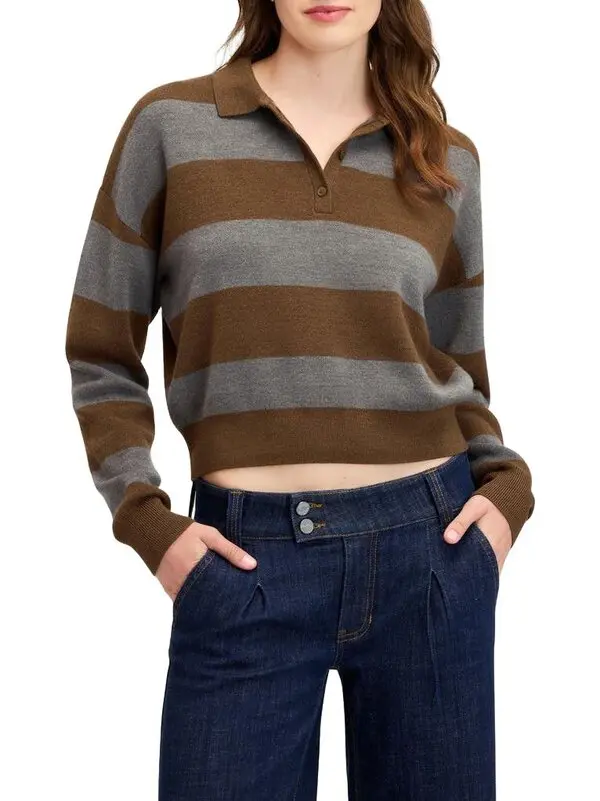Sam Edelman Striped Wool Blend Polo Sweater - Walnut