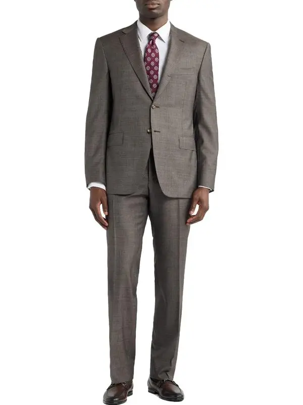 Canali Siena Regular Fit Mélange Wool Suit - Brown