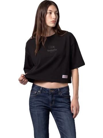 Mitchell & Ness Seattle Seahawks Core Essentials Micro Logo Boxy Crop T-shirt - Black