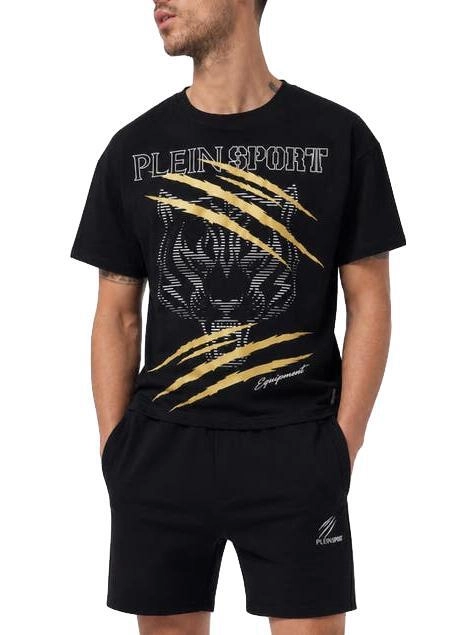 PLEIN SPORT Round Neck T-shirt Tiger Golden Scratch - Black