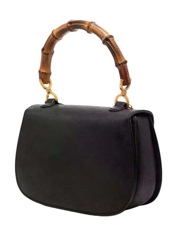 Gucci 20th Century Grained Calfskin Bamboo Night Satchel - Black