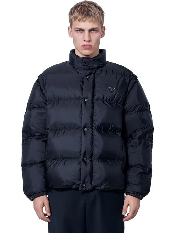 Prada Re-nylon Down Jacket With Removable Sleeves - Black