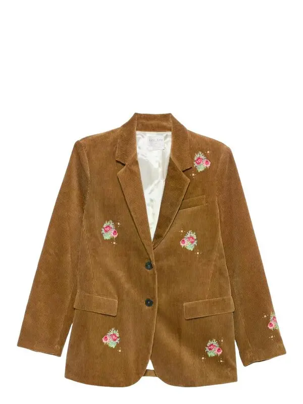 FORTE_FORTE Floral-embroidered Corduroy Blazer - Brown