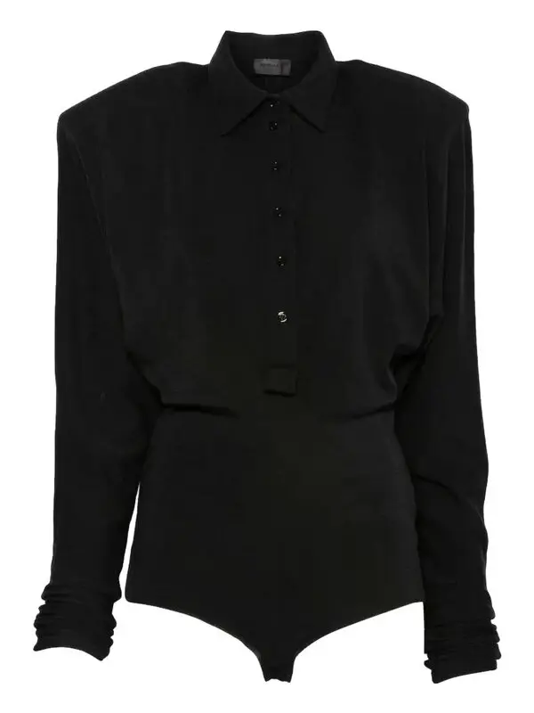 MUGLER Padded-shoulder Button-up Blouse - Black