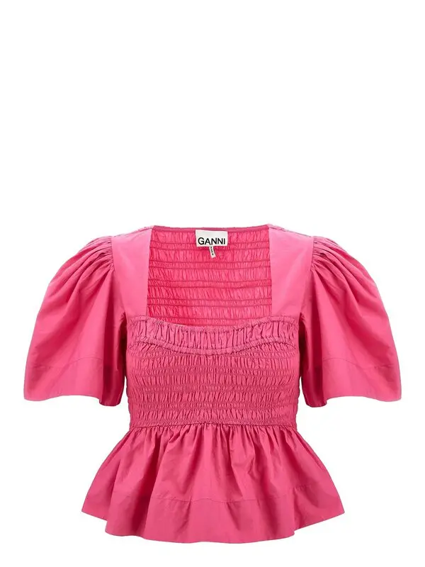 GANNI Smock Stitch Top - Fuchsia