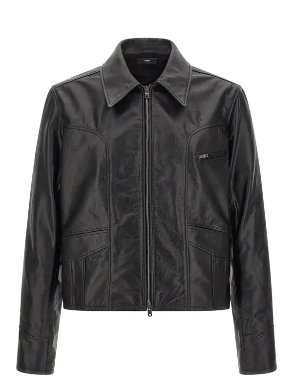 Amiri Leather Jacket With Zip - Black