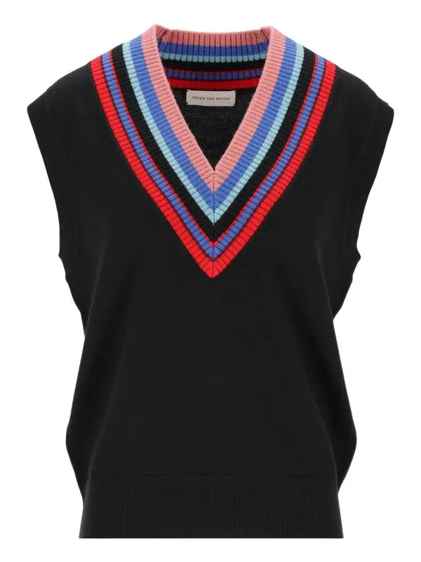 Dries Van Noten V-neck Sleeveless Knit Vest - Black