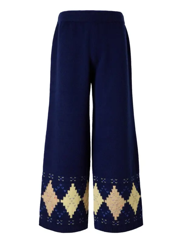 Calle Del Mar Argyle Cashmere Wide-leg Pants - Blue
