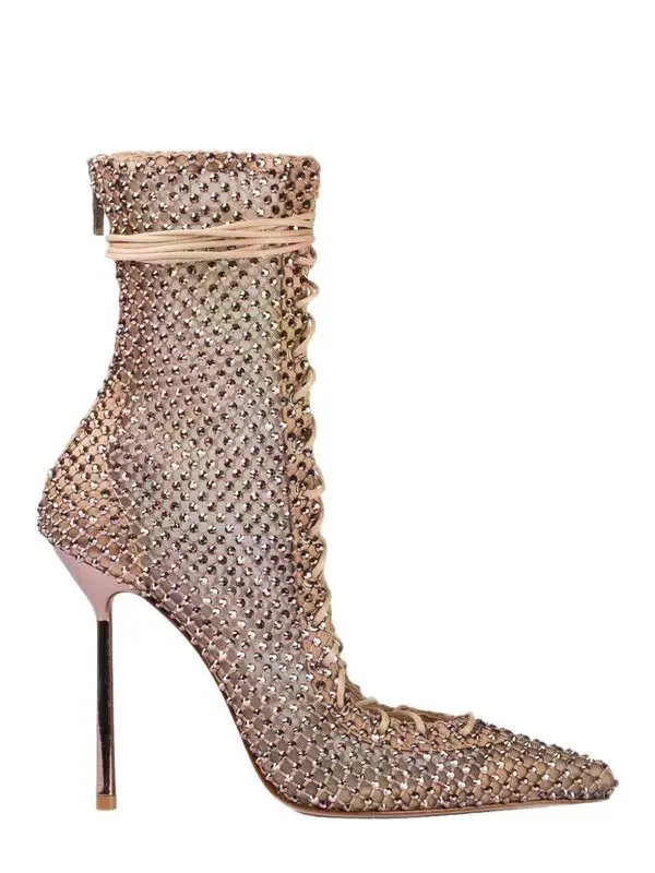LE SILLA Crystal-embellished Lace-up Ankle Boots - Neutrals